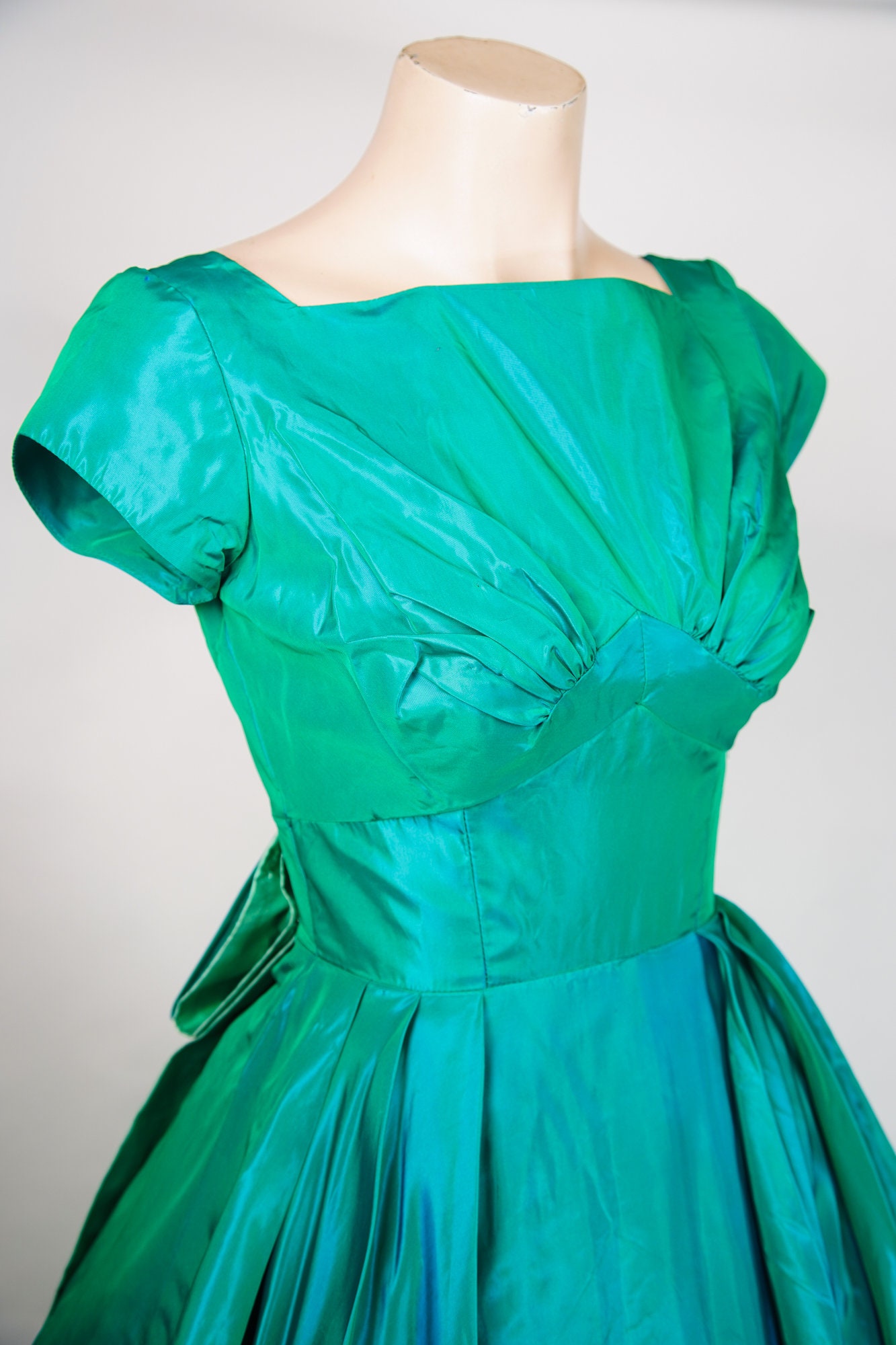 1950s Teal and Seafoam Green Taffeta Dress - Etsy