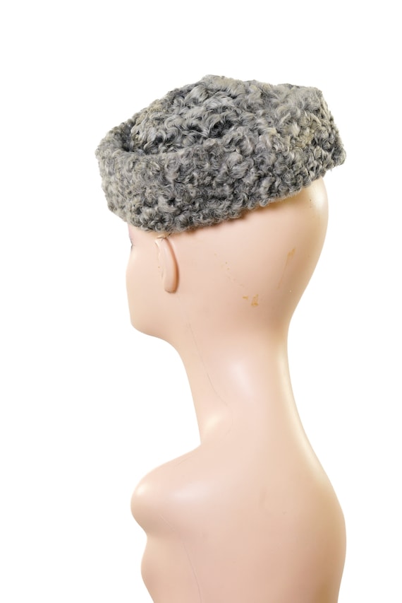 1940s / 1950s Grey Persian Lamb Hat / 40s 50s Wool Cap - Gem
