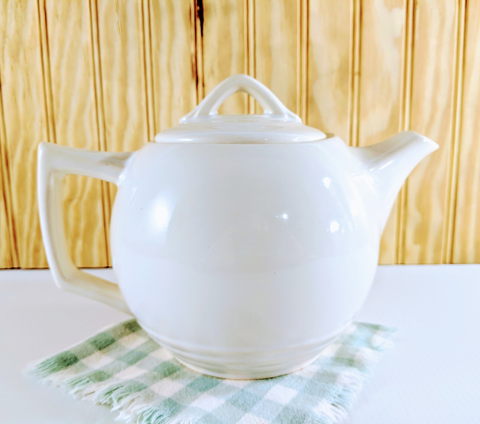 Vtg. Mccoy Pottery Teapot. White With Brown Rose & Pale Sage | Etsy