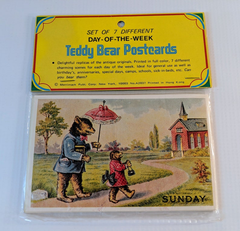 Vtg Teddy Bear Days of the Week Postcards. Set of 7 W.S. Heal | Etsy