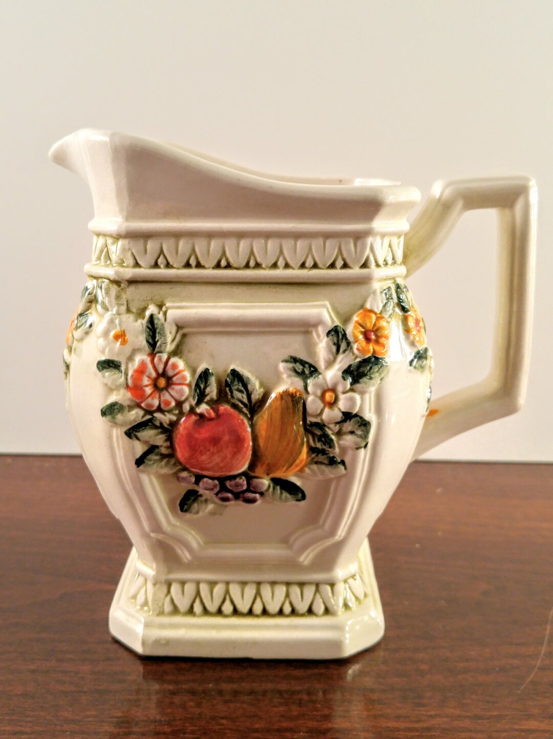 Vintage Lefton Pitcher/vase With Orange & Yellow Flowers and Fruit ...