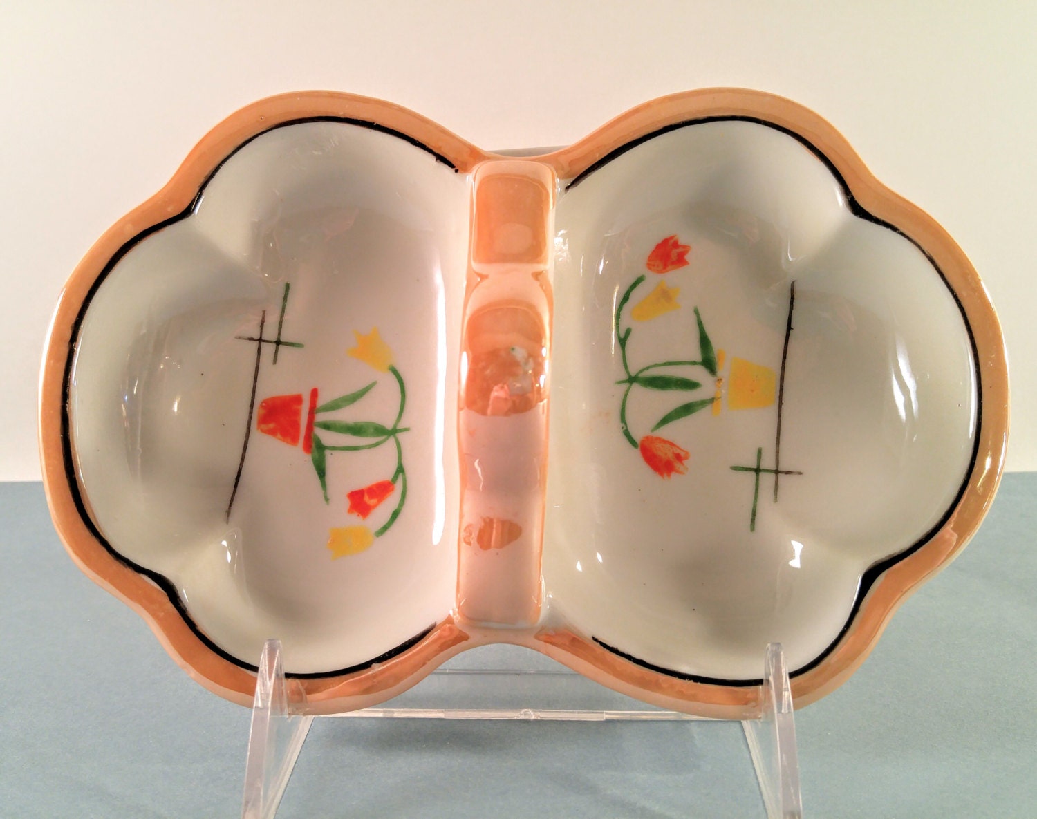 Vintage Garden China Lusterware Butterfly Double Serving Dish | Etsy