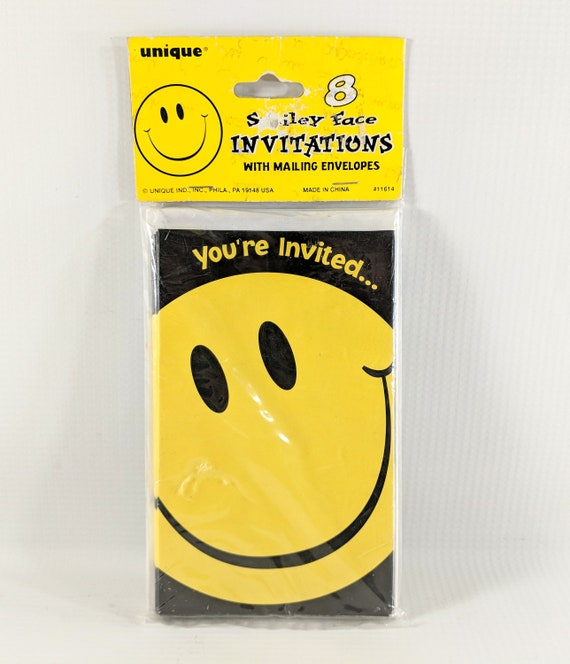 Vtg. Smiley Face Party Invitations With Envelopes. NOS | Etsy