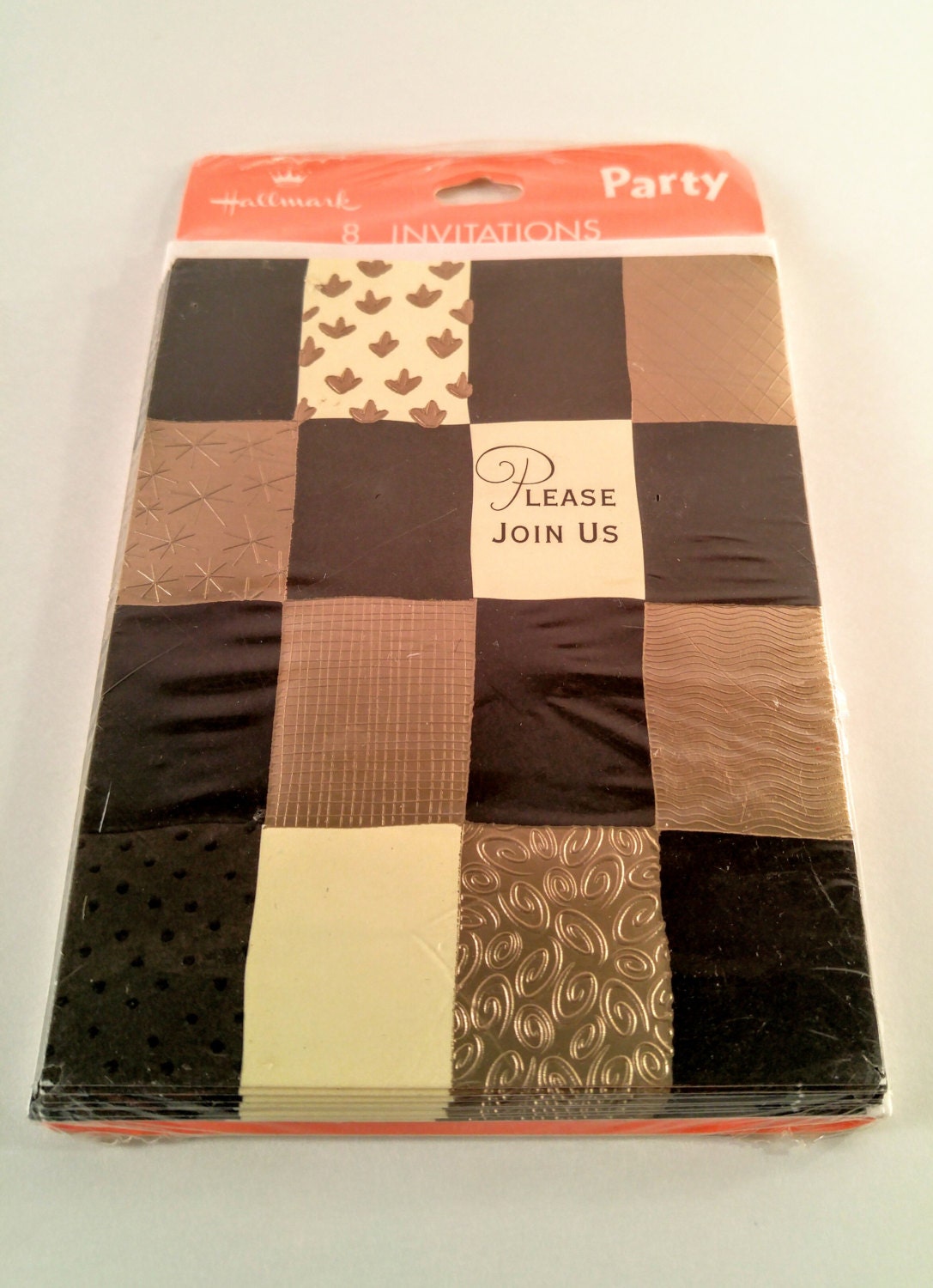 Vintage "please Join Us" Invitations. Brown and Gold Embossed Geometric ...