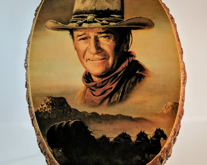Vintage John Wayne Decoupage Wood Slab Wall Plaque. Mid Century ...