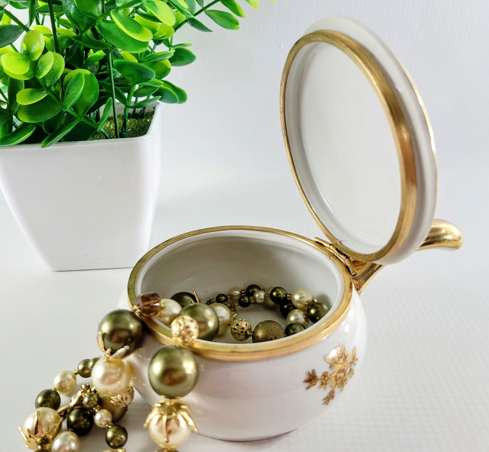 Vintage White Porcelain Silent Butler With Hand Painted Gold - Etsy
