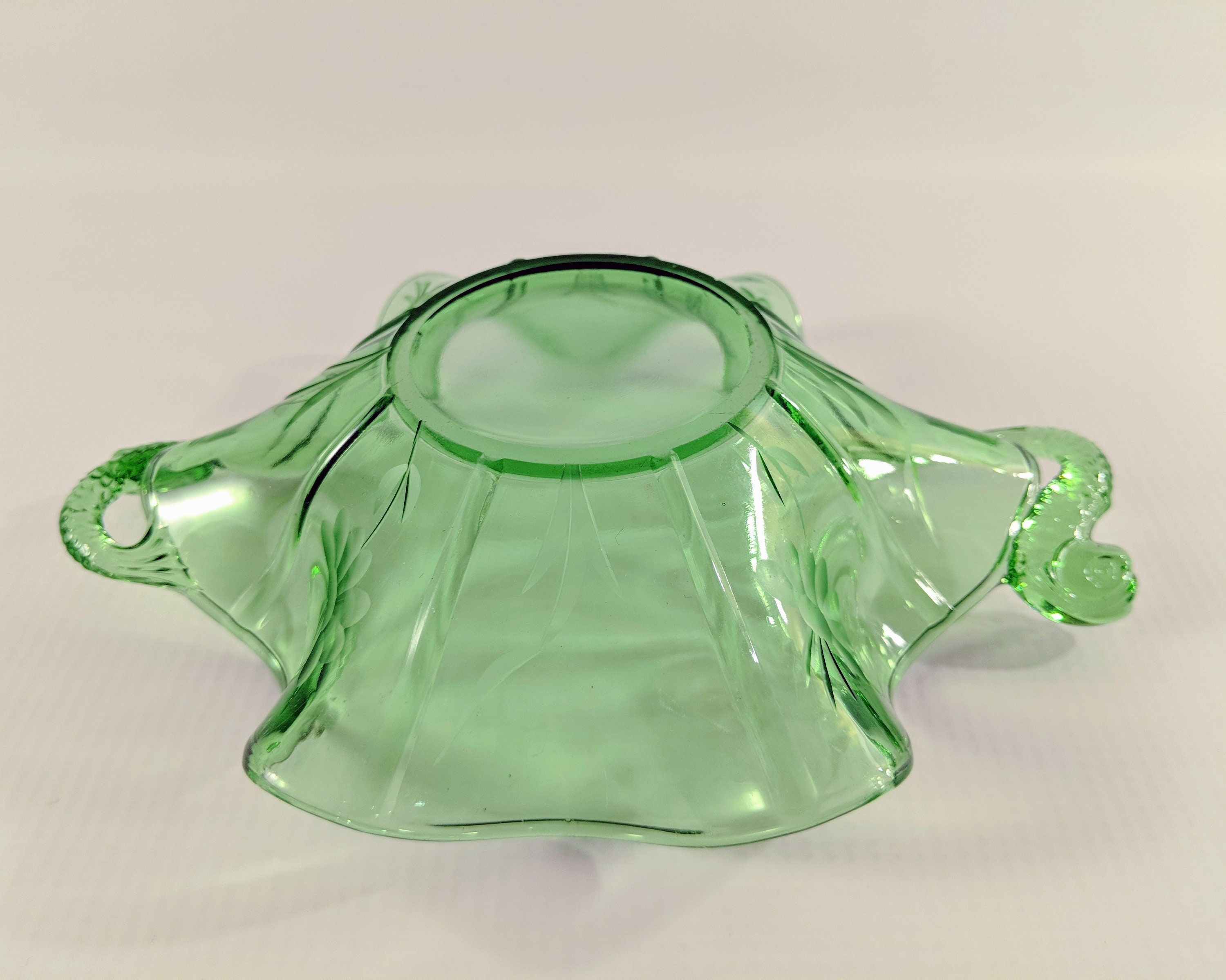 Vtg Fenton Dolphin Handled Green Bonbon Candy Dish With Etched - Etsy