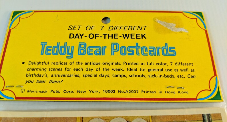 Vtg Teddy Bear Days of the Week Postcards. Set of 7 W.S. Heal | Etsy