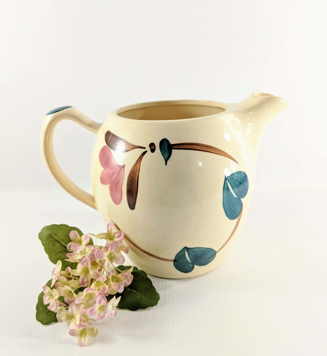 Vtg. Decorative Ceramic Pitcher/flower Vase With Dusky Pink & | Etsy