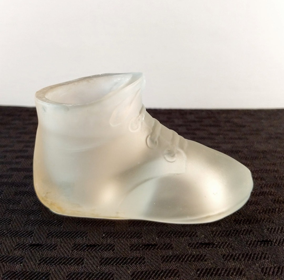 Vintage Clear Frosted Glass Baby Shoe Trinket Box. Nursery Decor. Baby ...