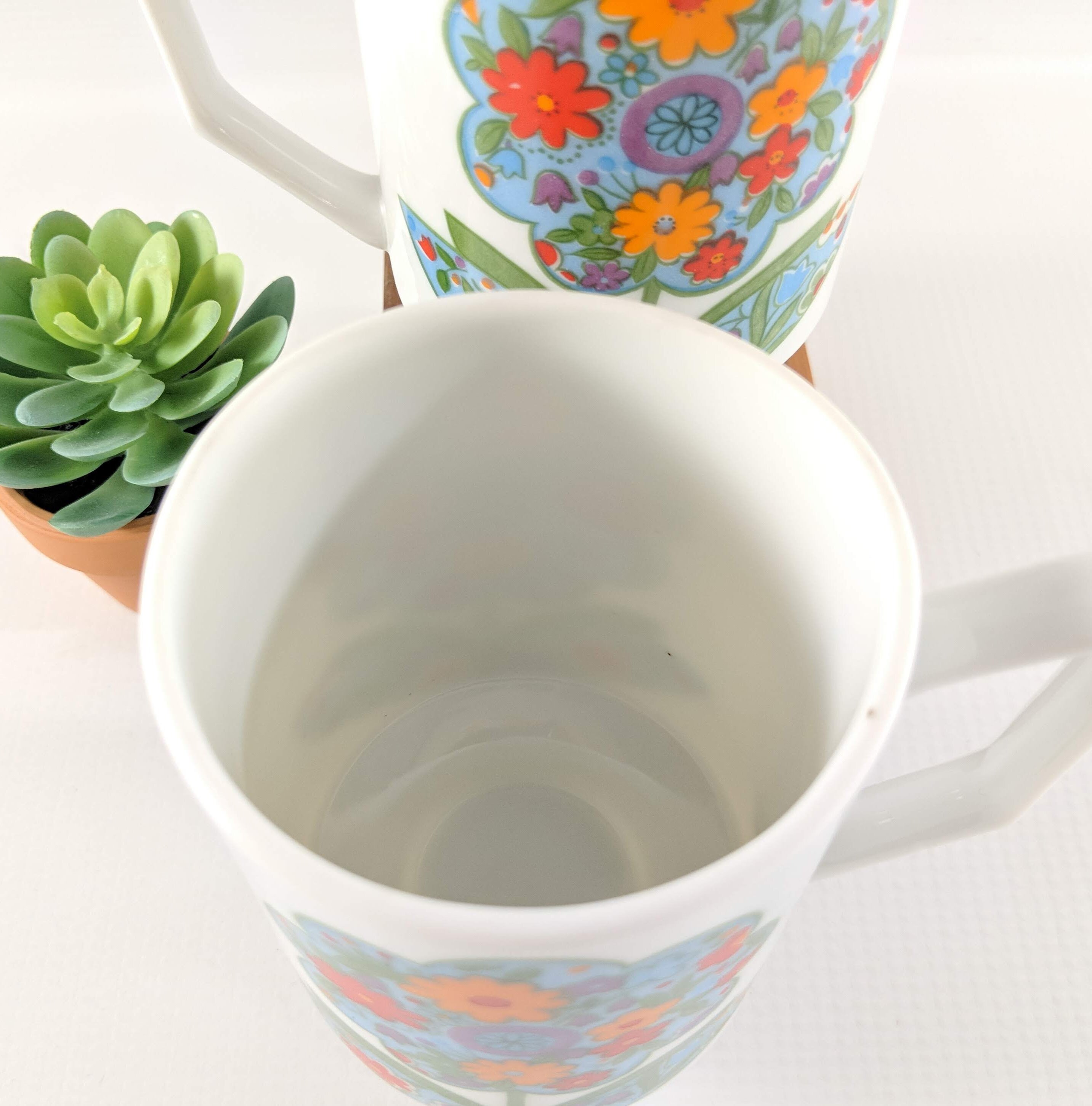 Vtg. Flower Power Pedestal Coffee Cups. Set of 2 White Mugs | Etsy