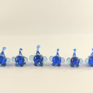 Vtg. Miniature Blown Glass Elephant Figurines. Set of 6 Blue Art Glass ...