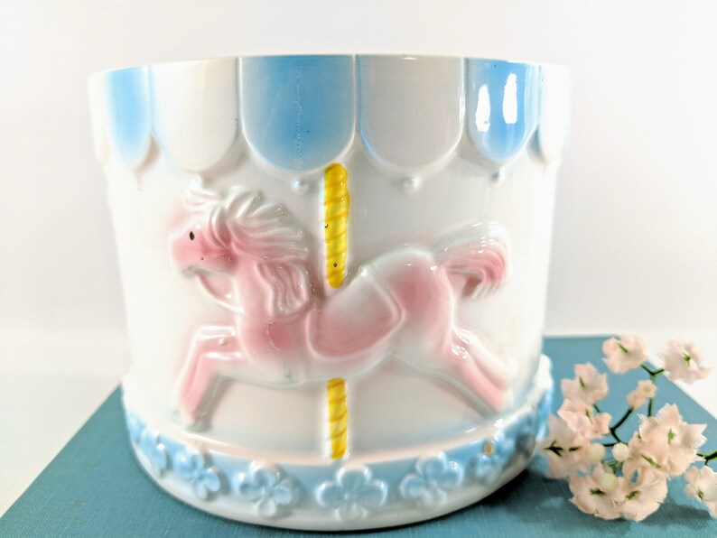Vtg. Relpo Carousel Baby Planter. White With Pink Horses and - Etsy
