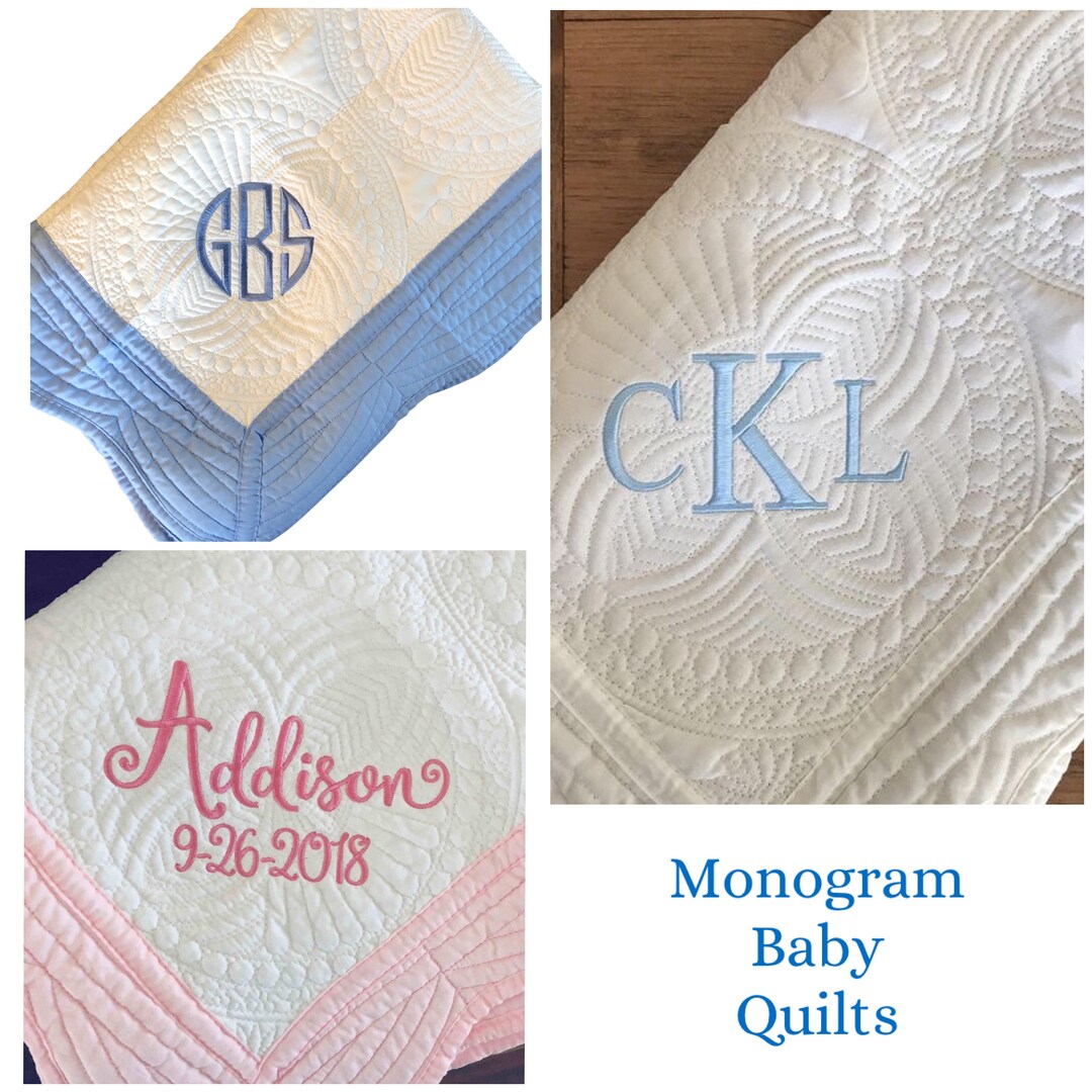 Embroider Heirloom Baby Quilt Baby Girl Pink Quilt or Boy Baby Blue ...