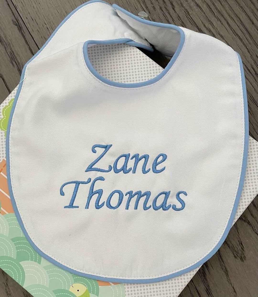 Boys Monogram Baby Bib Personalized Monogrammed Blue Embroidery White ...