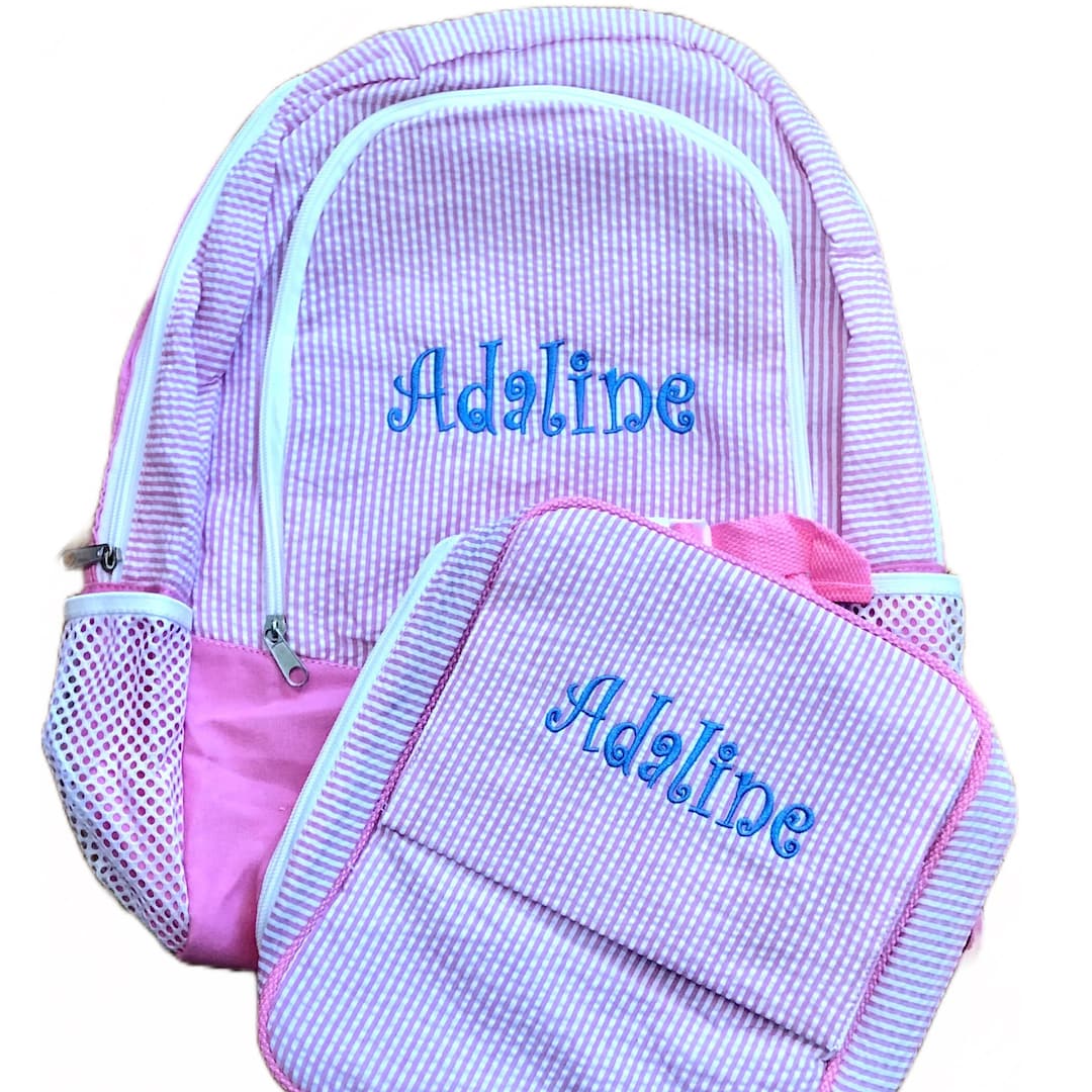 Pink Seersucker Toddler Backpack With Matching Lunch Box , Personalized ...