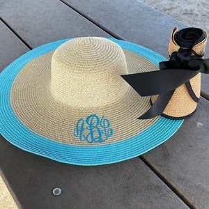 Personalized Beach Hat Custom Embroidered Floppy Sun Hat Womens Straw ...