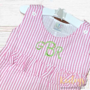 Girls Pink Easter Outfits Seersucker Ruffle Romper Monogram Baby ...