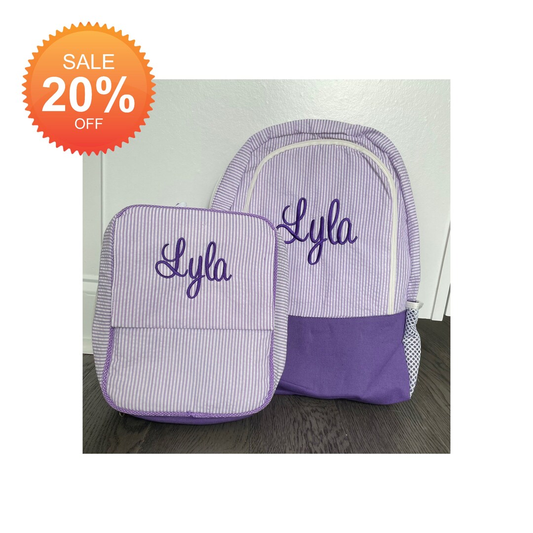 Monogrammed Backpacks Lunch Box Pink or Purple Seersucker - Etsy