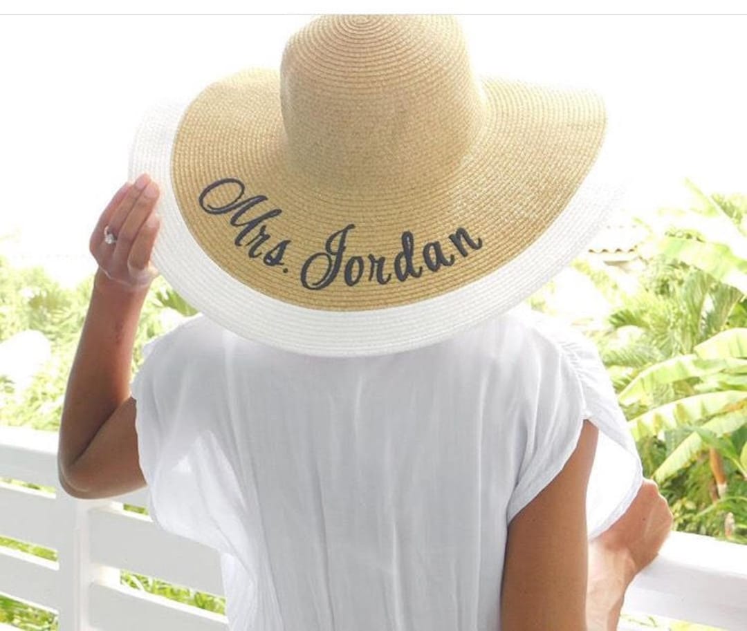 Mrs Sunhat Womens Straw Sun Hat Bride Mrs Gifts Custom Embroidered ...