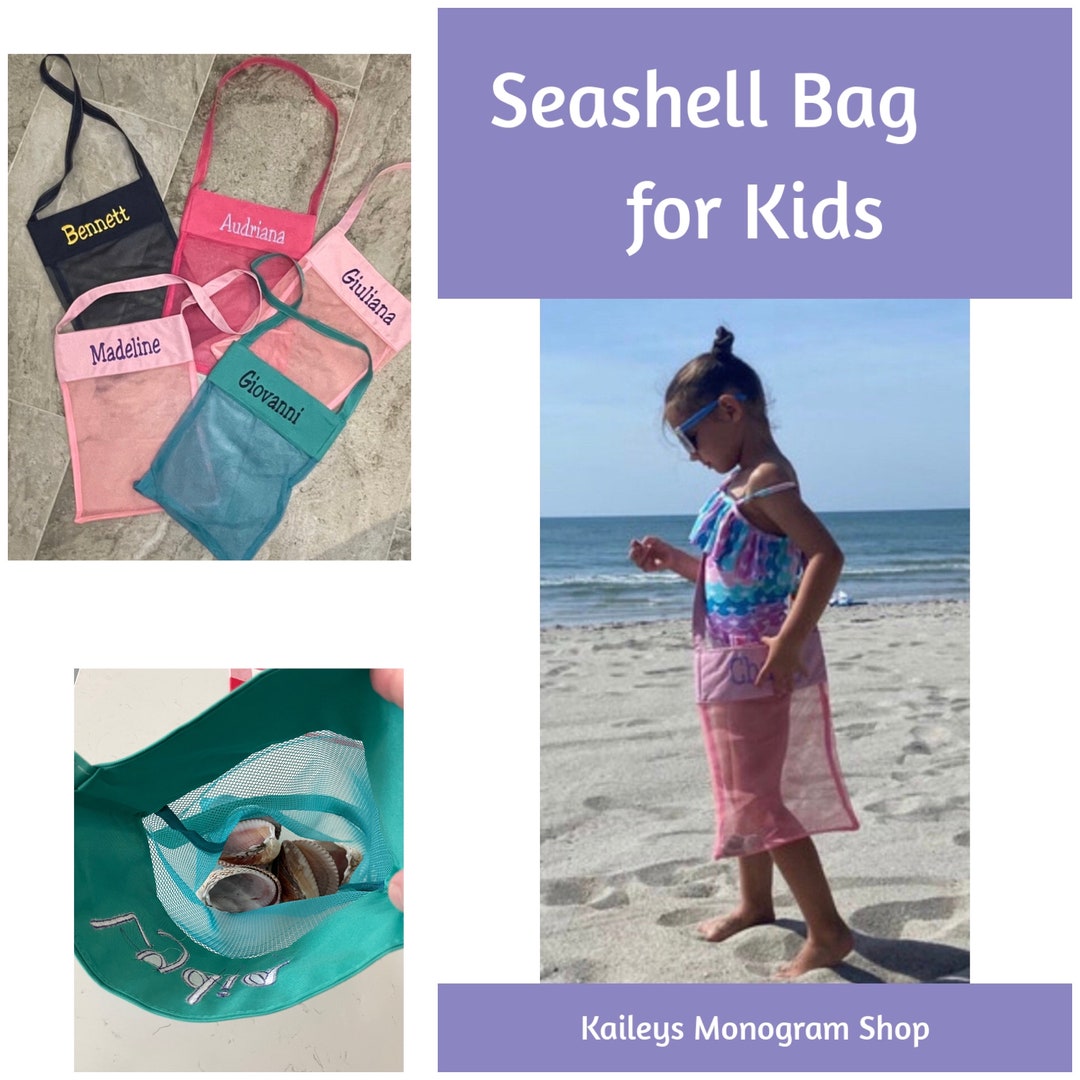 Sea Shell Collecting Bag Personalized Beach Bag Kids Mesh Shell Bags ...