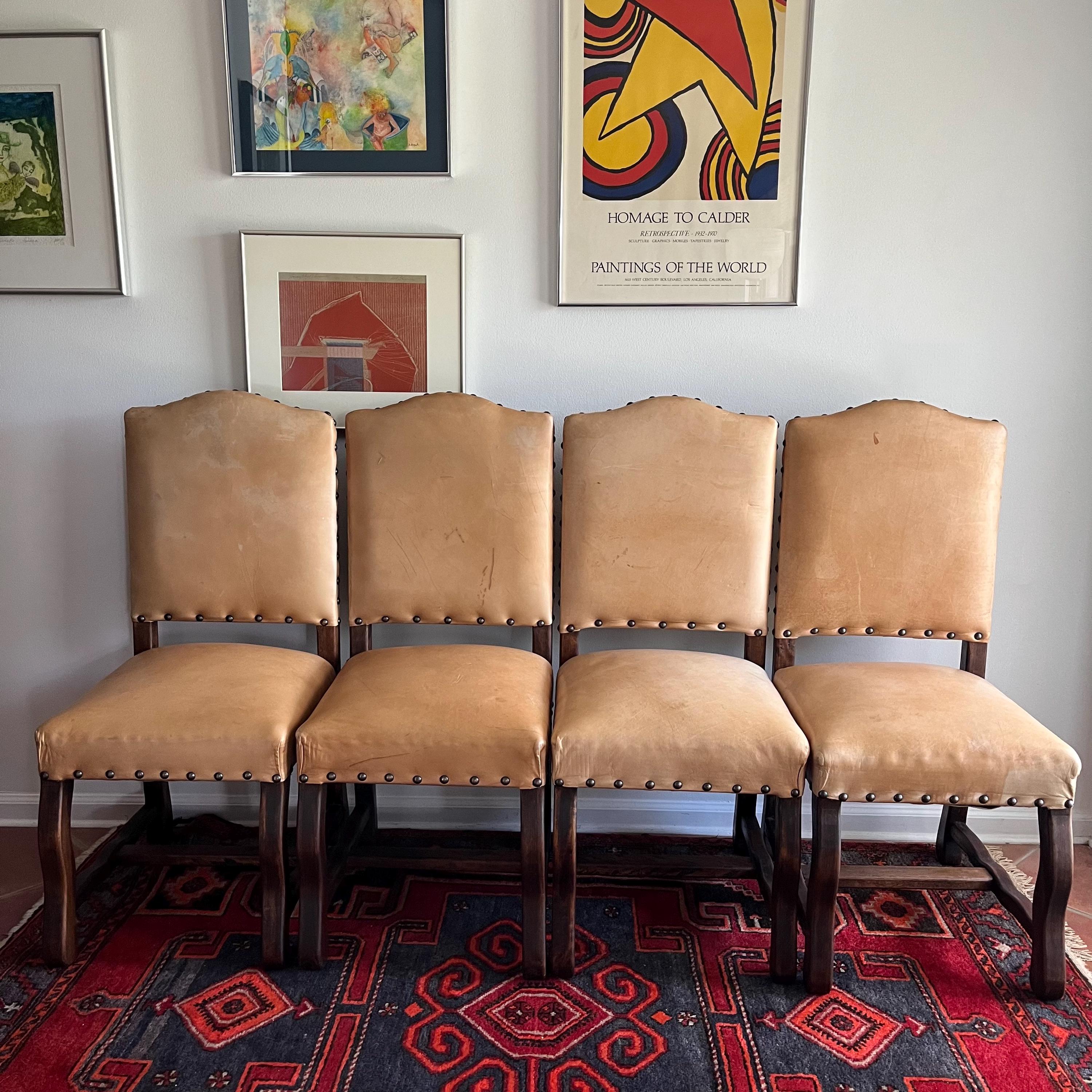 Dining Chairs Southwestern Leather & Nailhead Trim - Set of 4 - Etsy