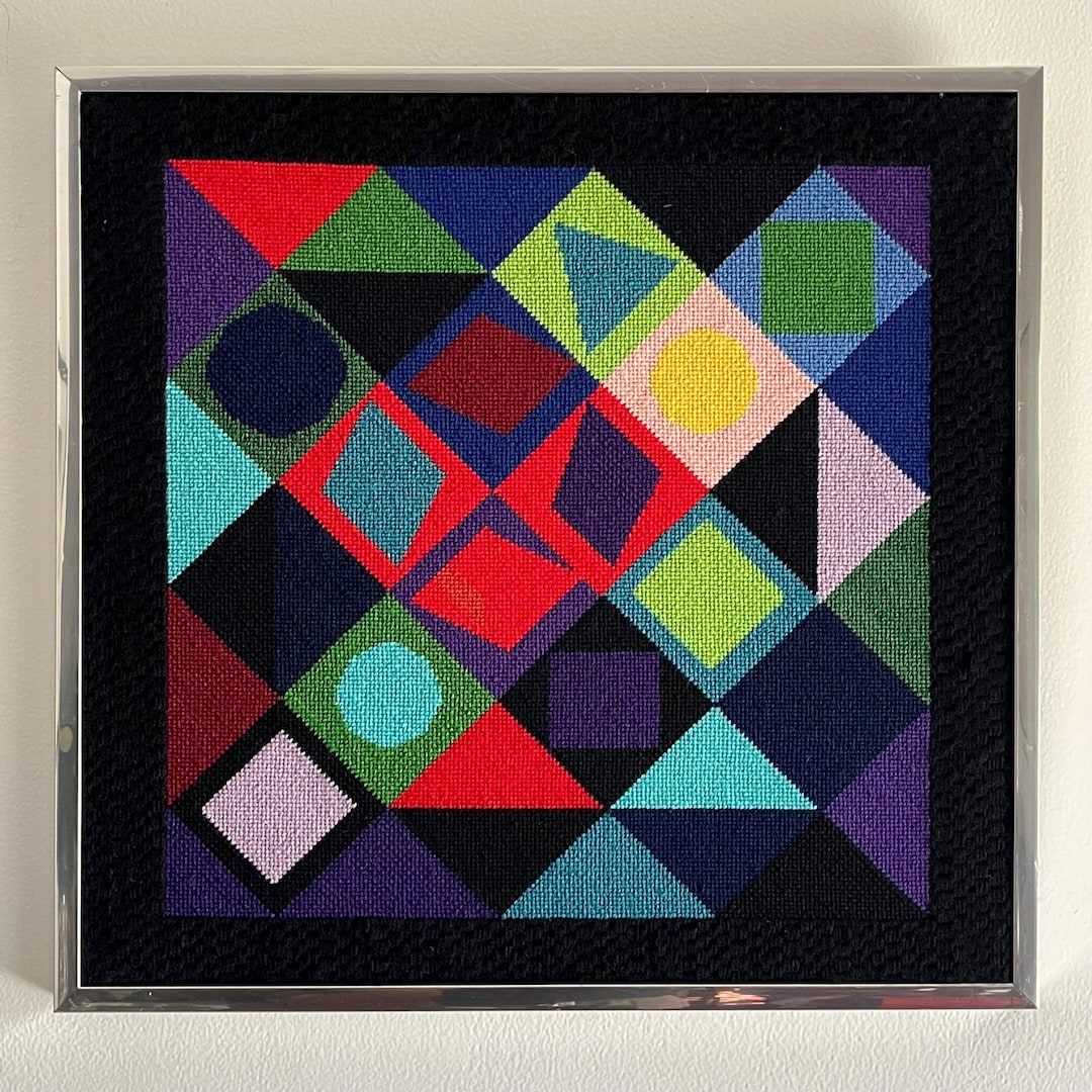 Vintage Needlepoint Framed Textile Art Geometric Abstract Modern - Etsy