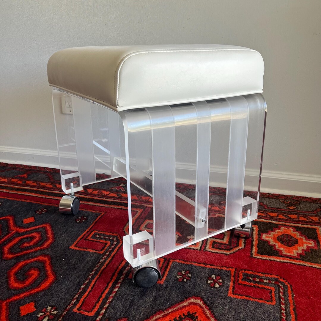 MCM Vintage Vanity Stool Lucite on Casters - Etsy