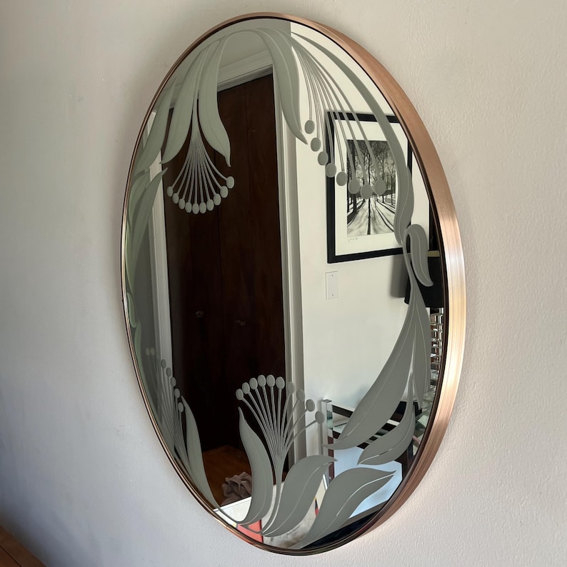 Vintage Round Mirror by Windsor Art Signed Eriksen Etched Lily of the ...