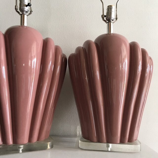 Lamps Vintage 80's Pink Ceramic & Lucite Hollywood Regency - Etsy.de
