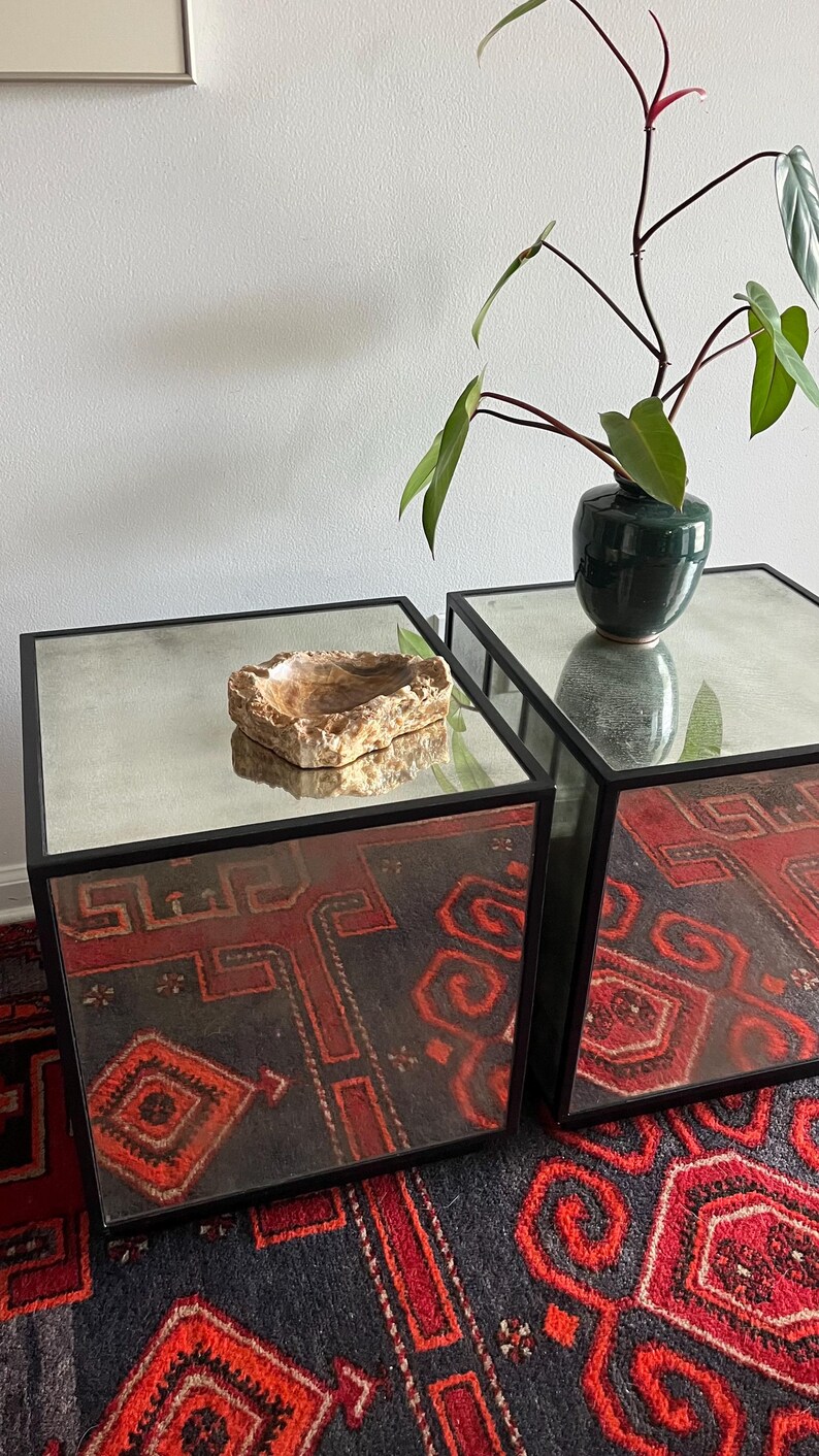 Pair Modern Cubed Tables on Casters Side Tables - Etsy