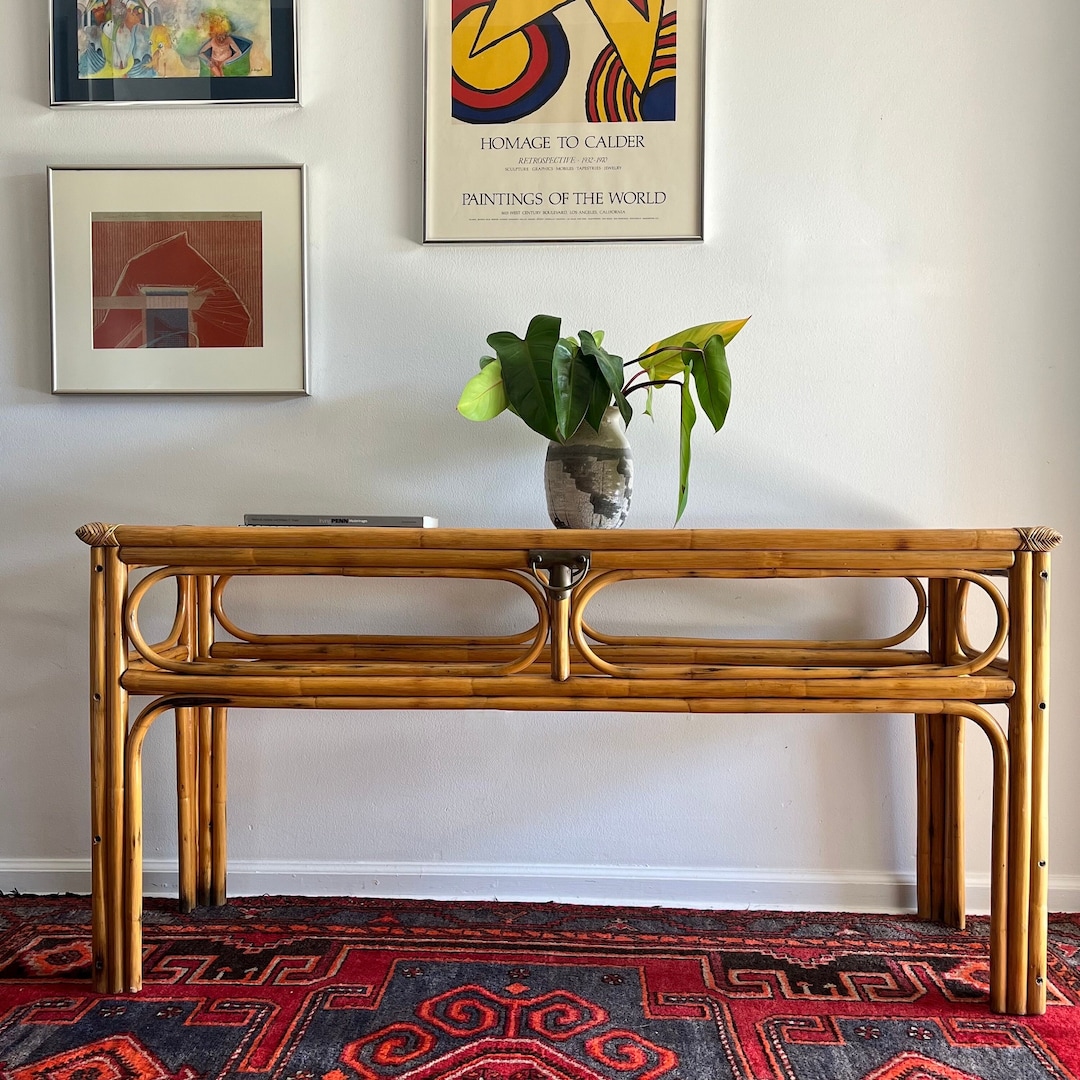 Vintage Console Table Bamboo & Rattan - Etsy
