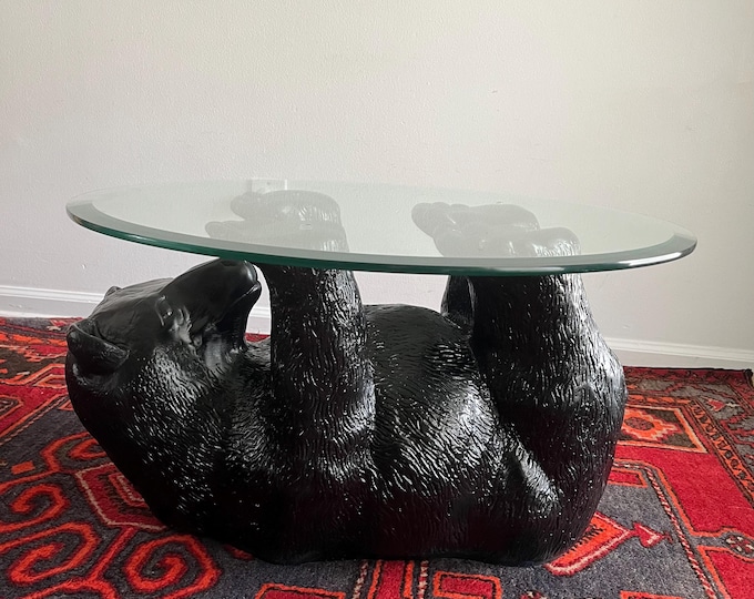 Postmodern Vintage Bear Coffee Table / Side Table Black Bear Glass Top ...