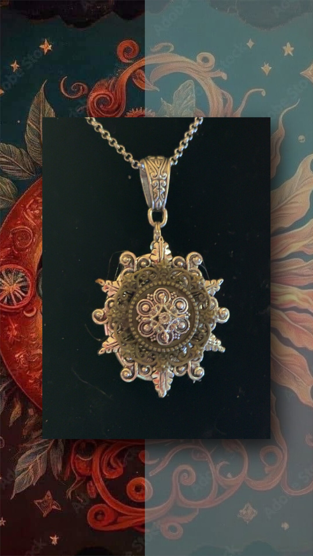 Photo Locket, Filigree Locket, Bronze/silver Tone, Rhinestone Center ...