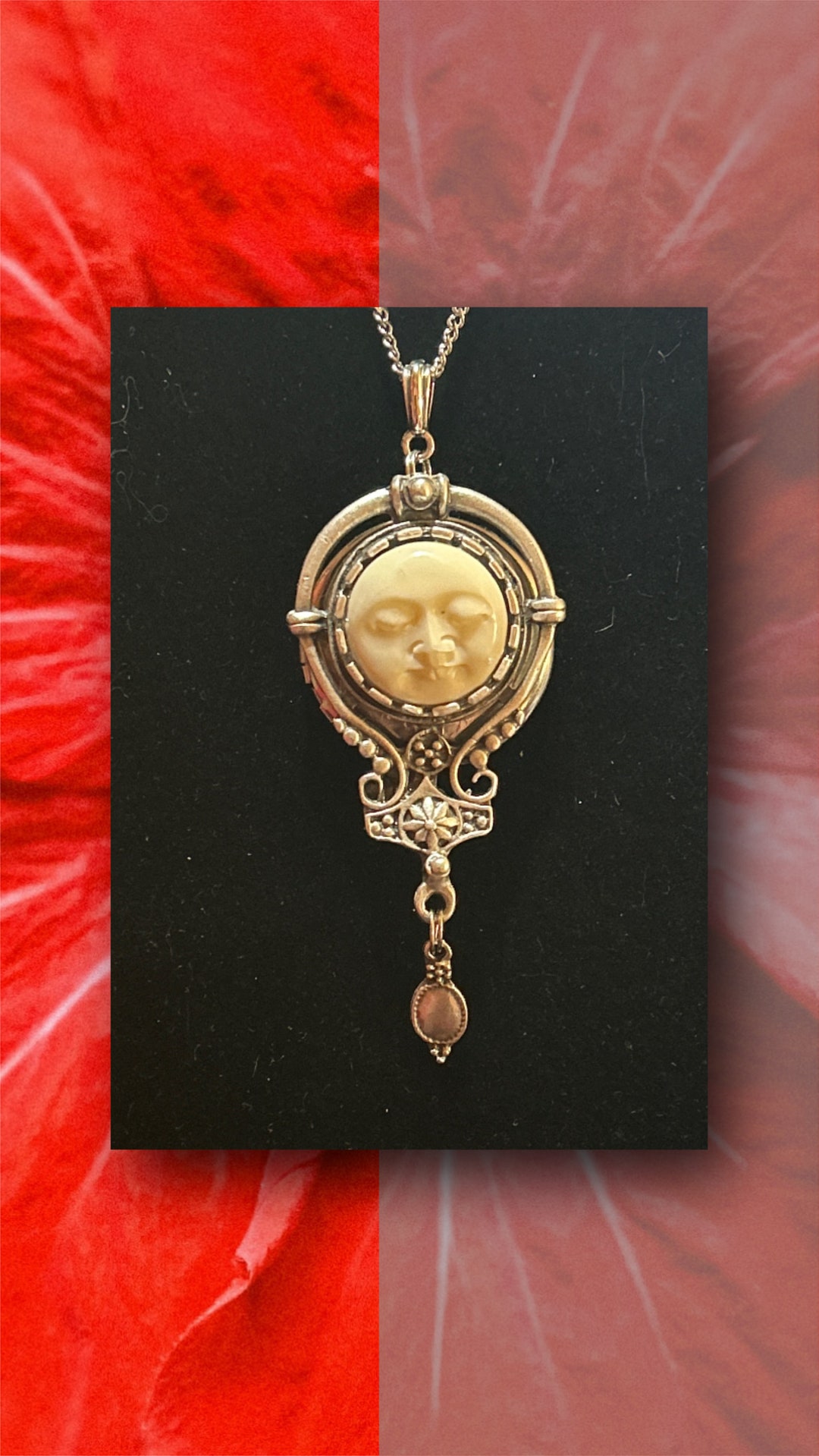 Vintage Inspired Silver Tone Photo Locket With Hand Carved Bone Pendant ...