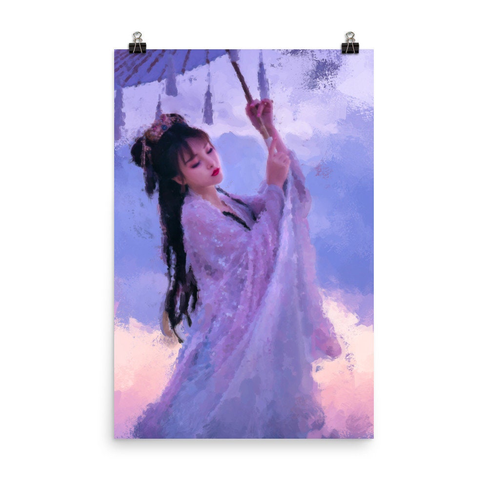 Japanese Geisha Painting Print With Pastel Colors Art Parasol Wall ...