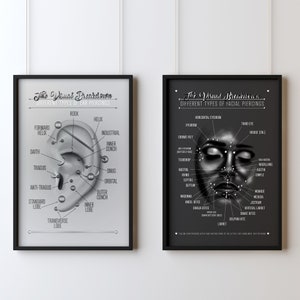 Ear Piercing Chart Infographic Print Wall Art Black and Grey (matching ...