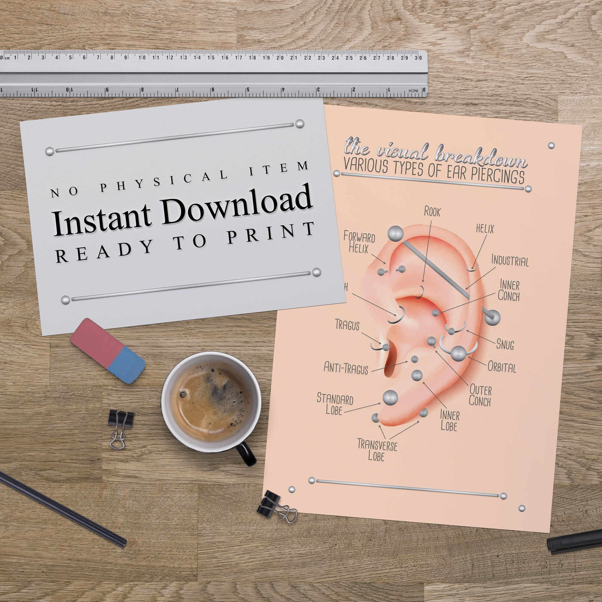 Ear Piercing Chart High Quality Art Print, the Original Professional ...