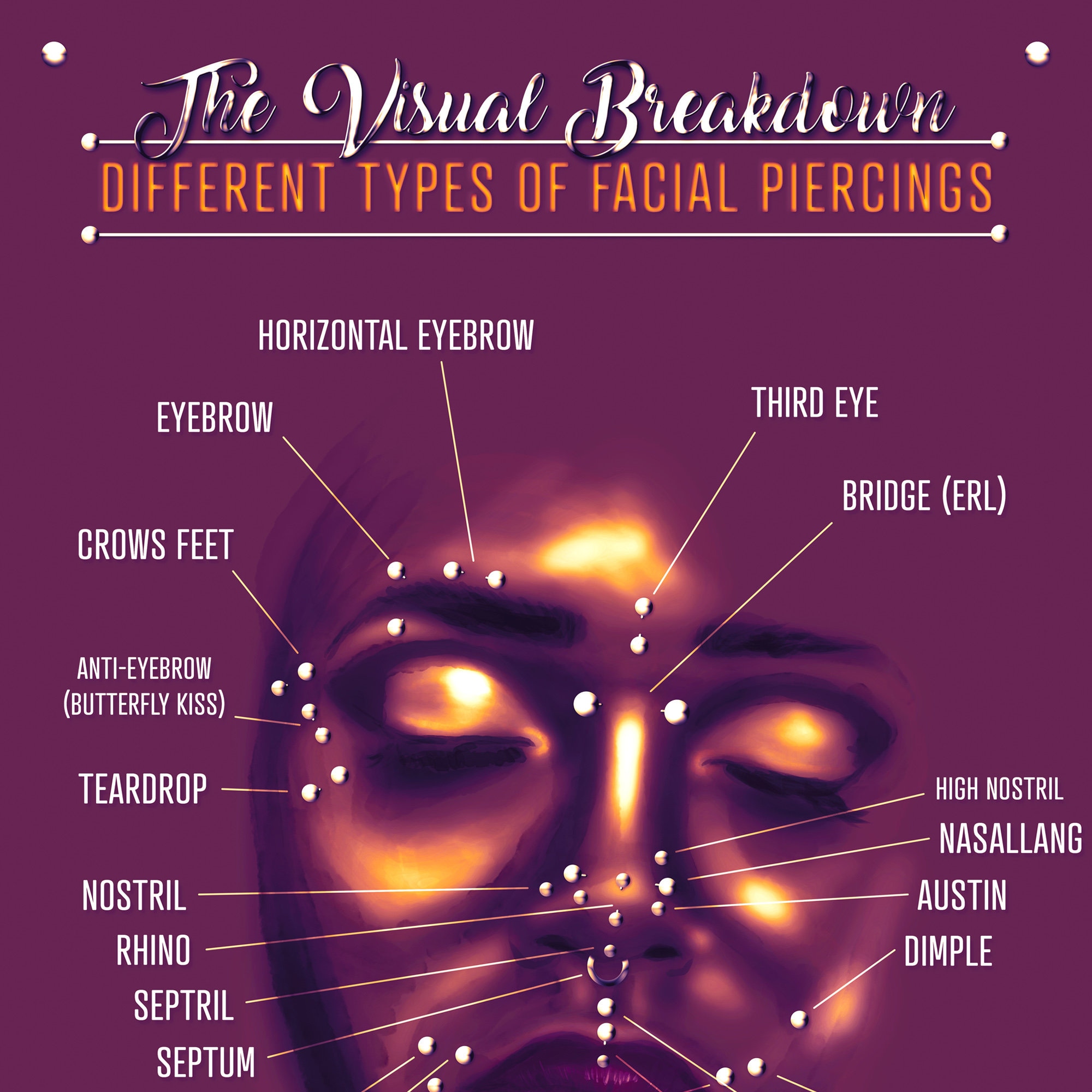 Face Piercing Chart Poster Facial Piercing Infographic Print Wall Art ...