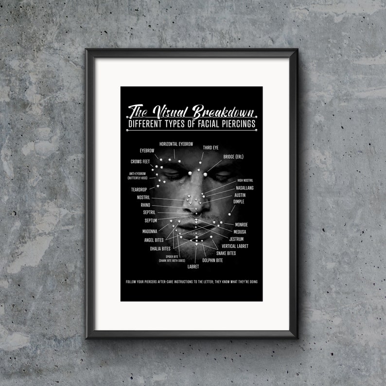 Facial Piercings Infographic Chart Poster Various Types of Face ...