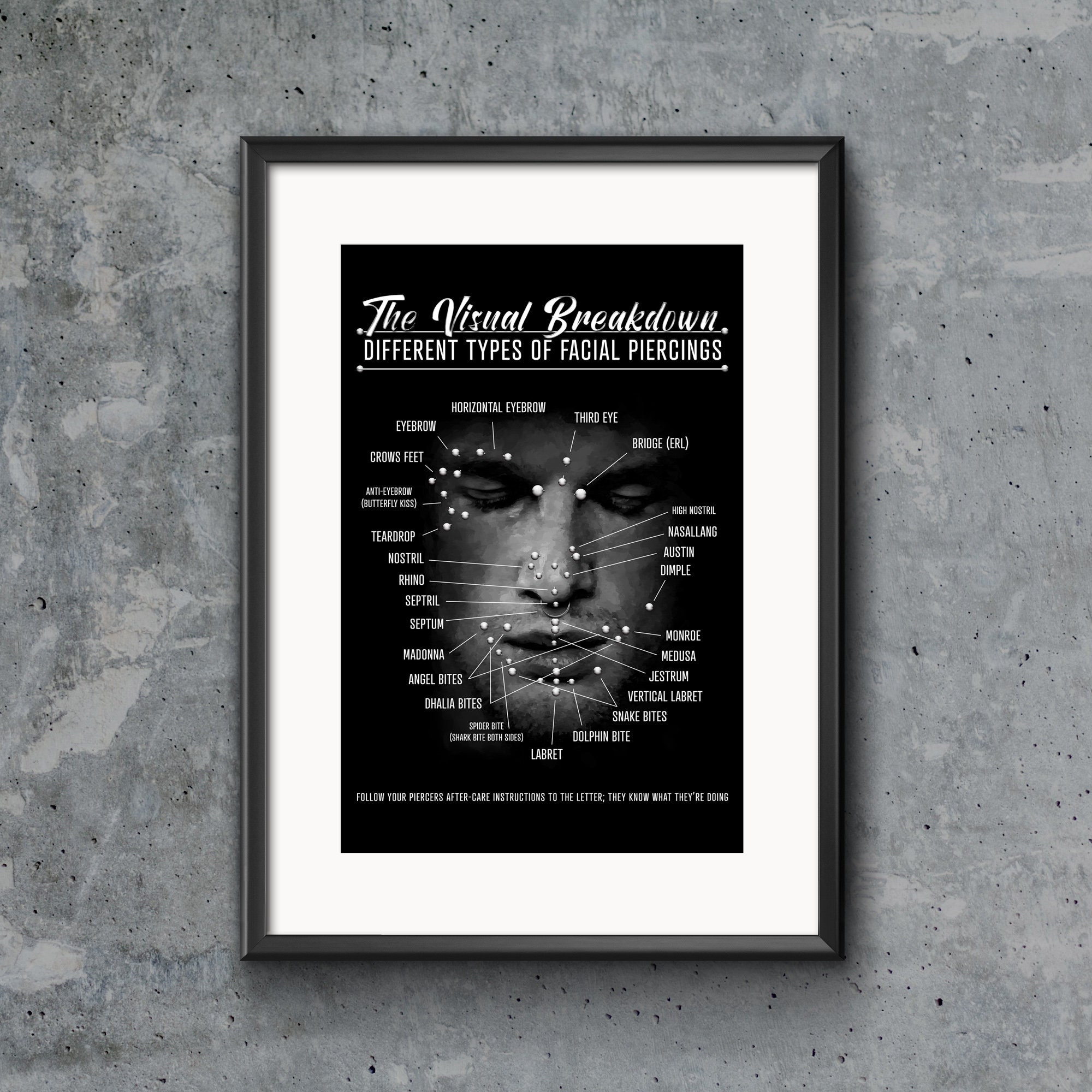 Facial Piercings Infographic Chart Poster Various Types of Face ...