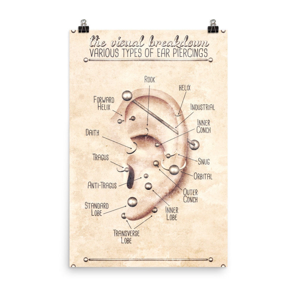 Ear Piercing Chart, Vintage Grunge, No Care Instructions, Poster - Etsy