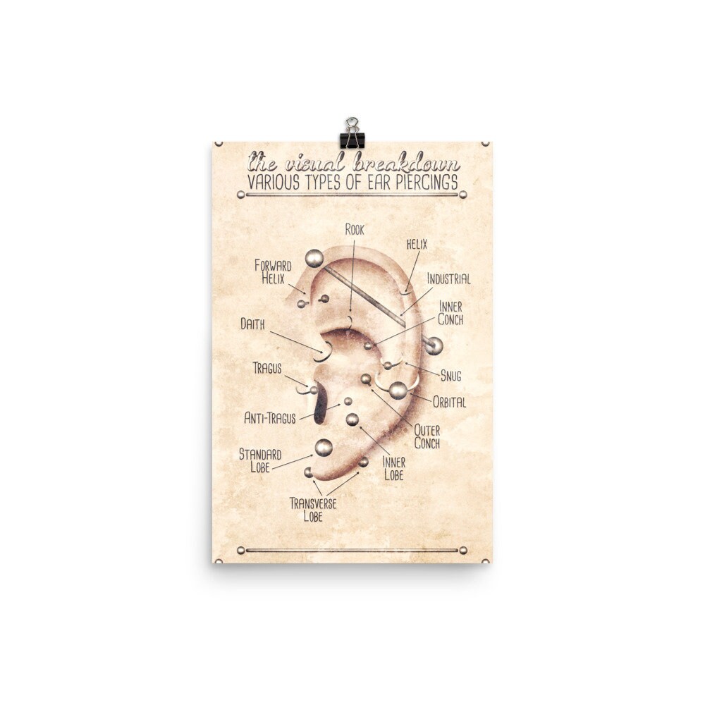 Ear Piercing Chart, Vintage Grunge, No Care Instructions, Poster - Etsy