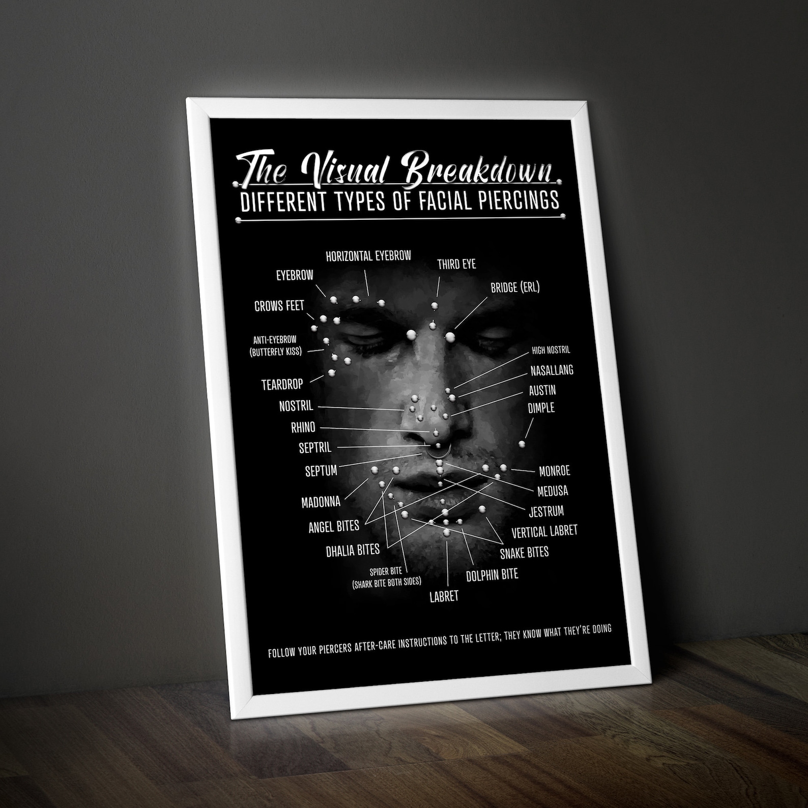 Facial Piercings Infographic Chart Poster Various Types of Face ...