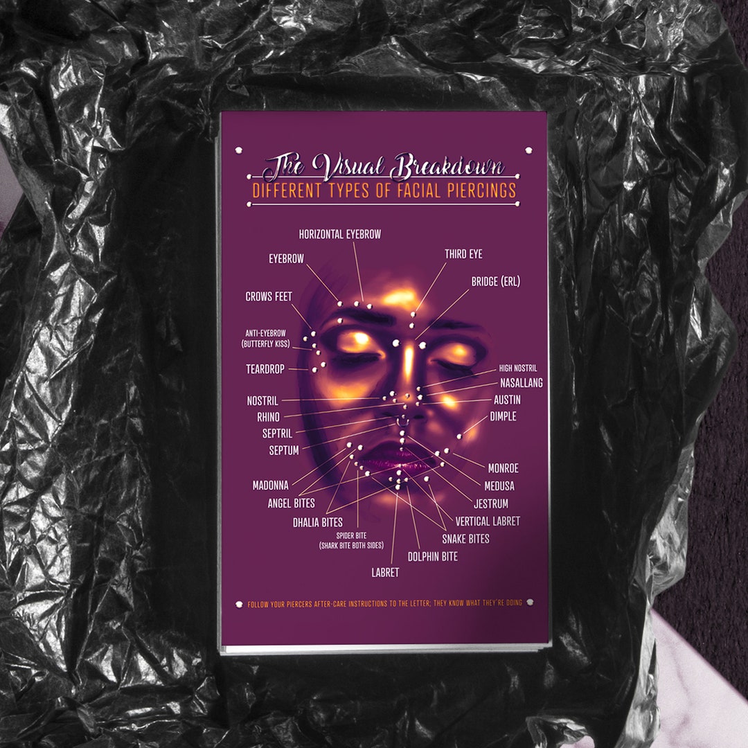 Face Piercing Chart Poster Facial Piercing Infographic Print Wall Art ...