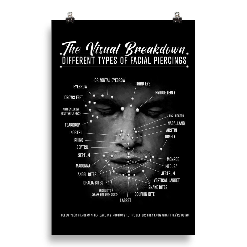 Facial Piercings Infographic Chart Poster Various Types of Face ...
