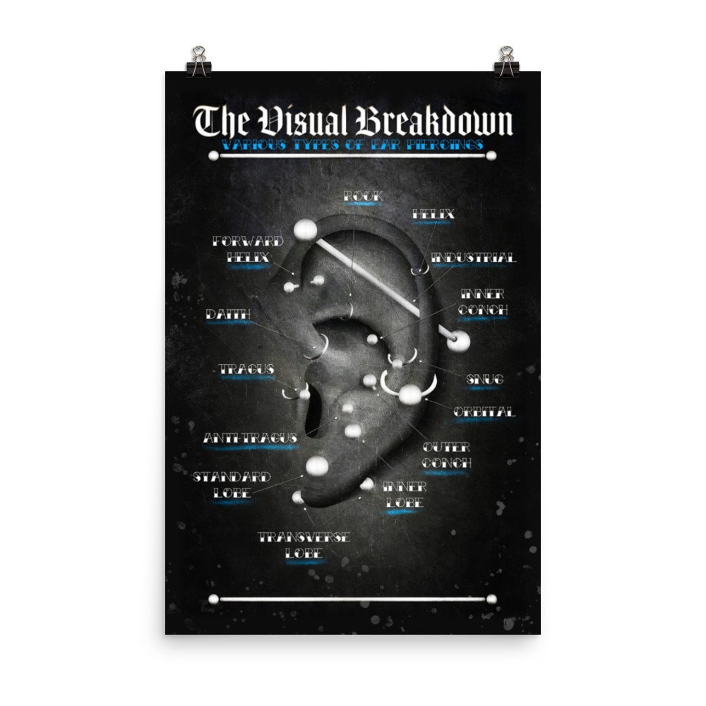 Ear Piercing Infographic Chart, Blue Grunge Poster - Etsy