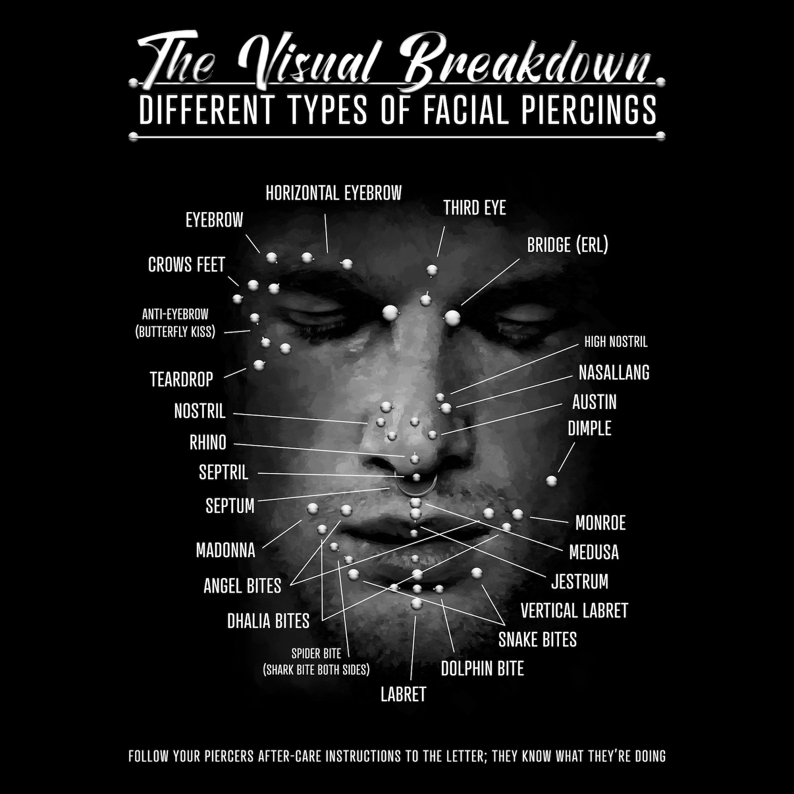 Facial Piercings Infographic Chart Poster Various Types of Face ...