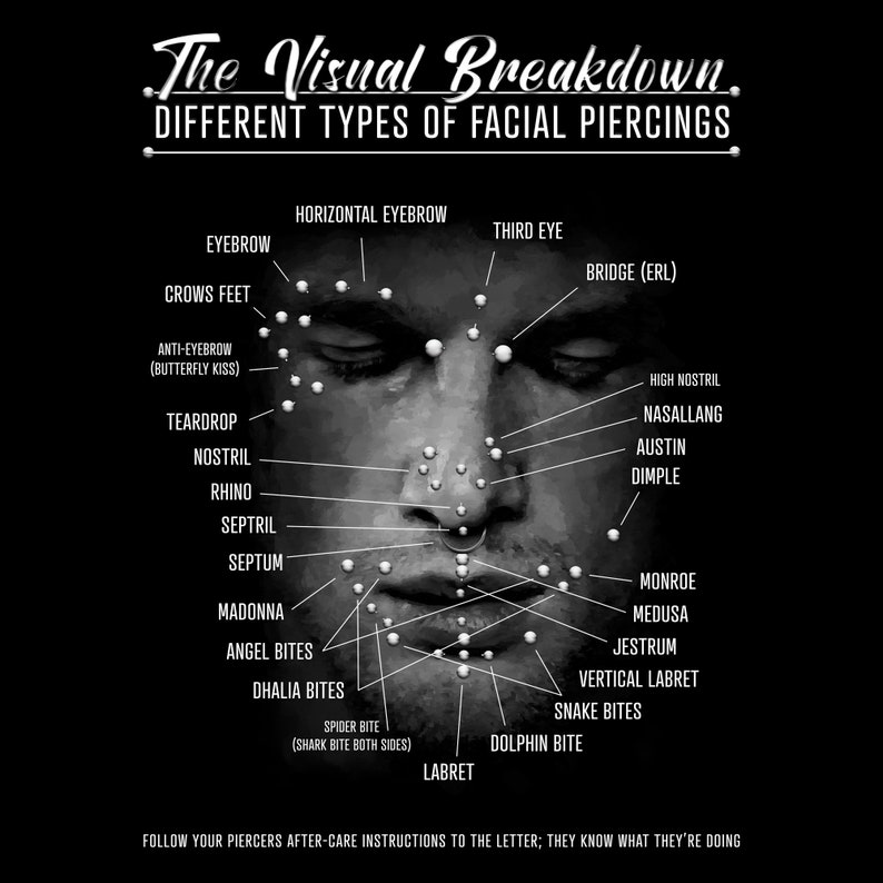 Facial Piercings Infographic Chart Poster Various Types of Face ...