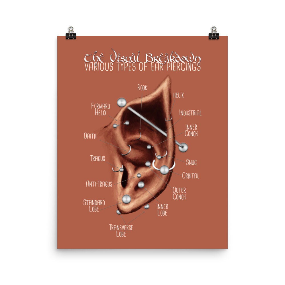 Elf Ear Piercing Chart Gift Medium Skin Tone Print Ear Piercing Map ...